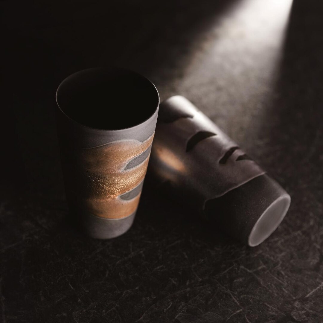 Made in Japan Awasaka Kinshō Kiln Tabata Pottery Workshop Frothing Cup Pair for Gift Birthday ...