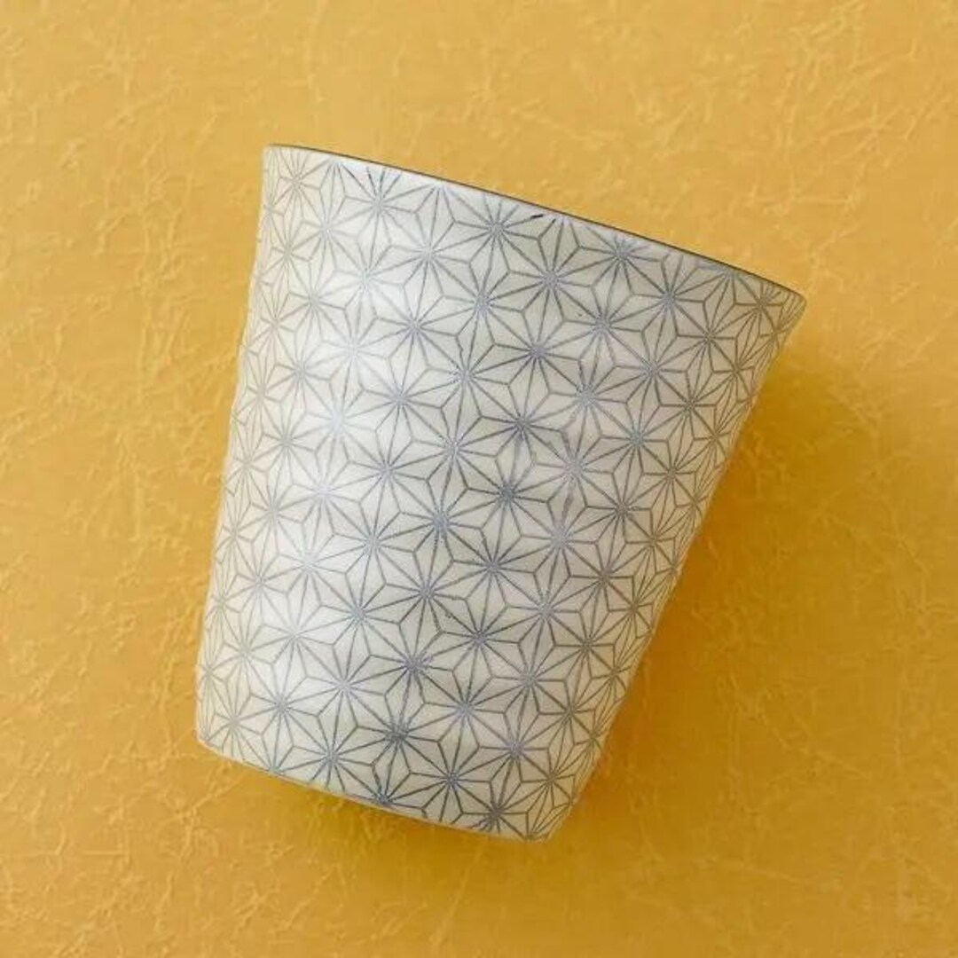 Brand New Japanese Rock Cup With Auspicious Asa-no-ha Pattern & Silver ...