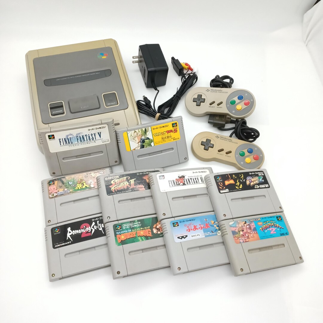 Used Nintendo Super Famicom SFC Console 10 Softwares Donkey Dragon Ball ...