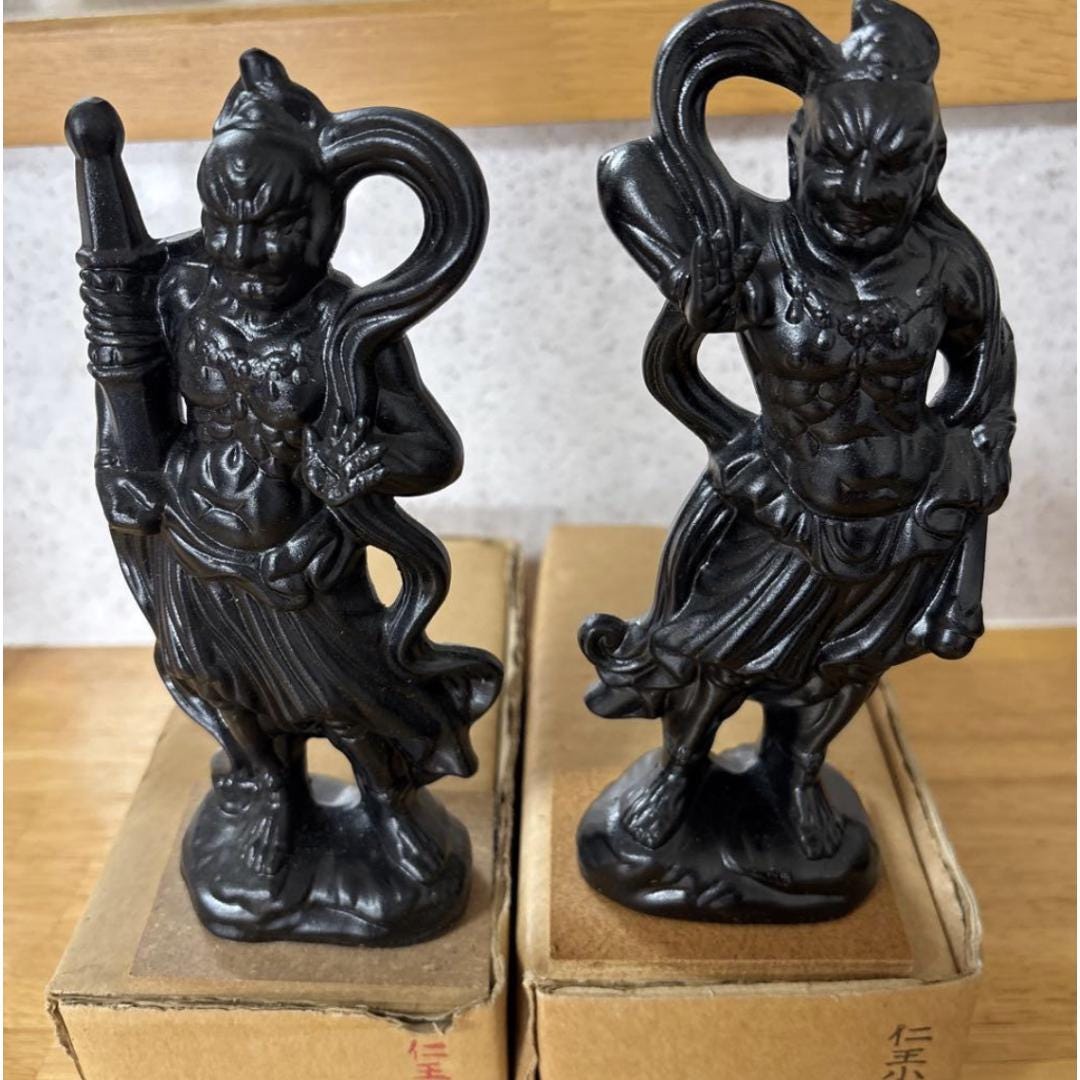 Used Japanese Nio Guardian Kongo Rikishi Ceramic Statue Pair Agyo Ungyo ...