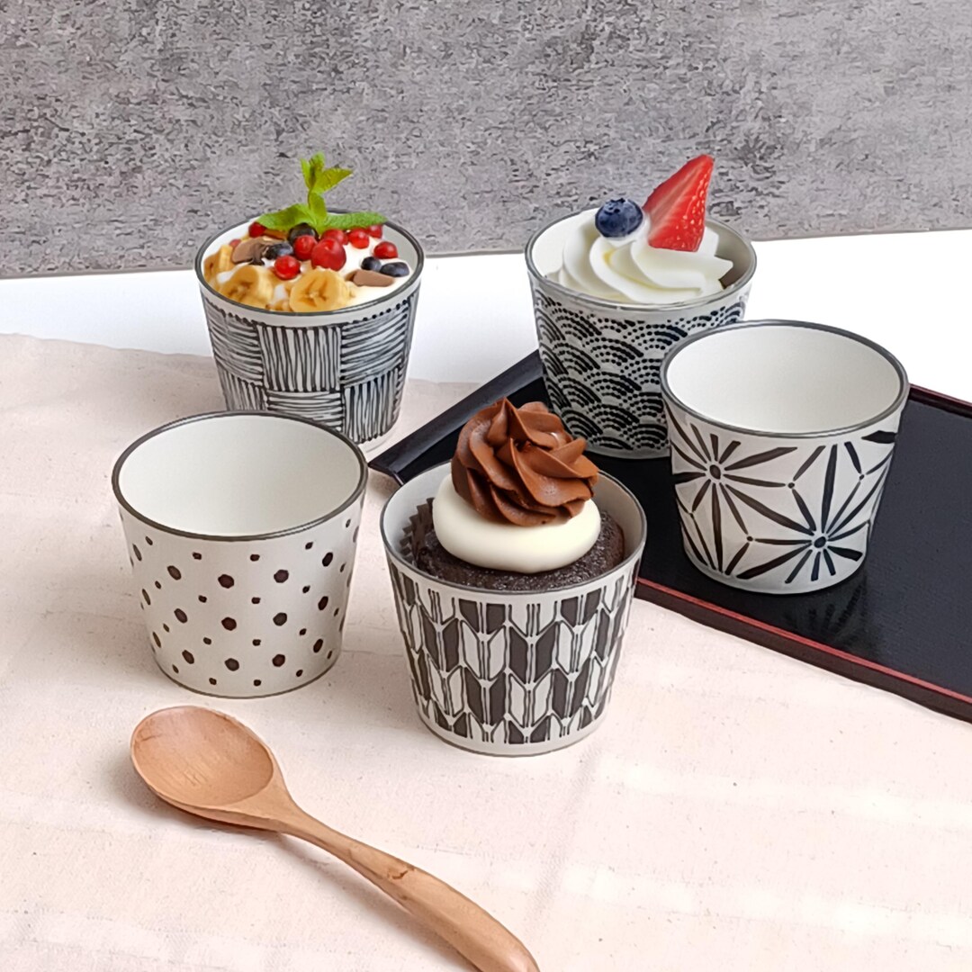 Made in Japan Aesthetic Awasaka Porcelain Komon Soba Choco Cup Collection 5 Pcs for Gift ...