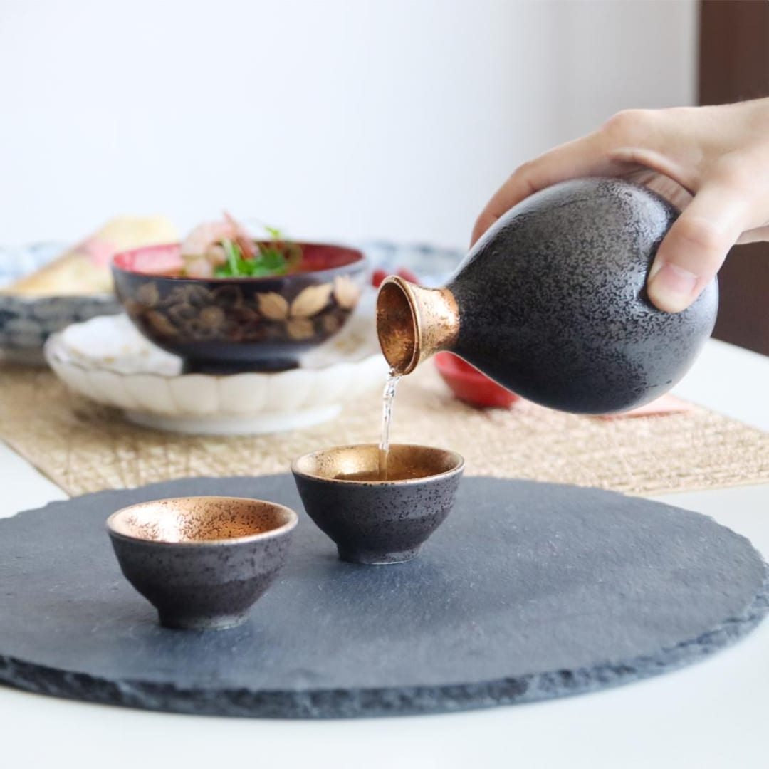 Made in Japan Tokkuri Ochoko Japanese Sake Bottle Cup Ceramic Gold ...