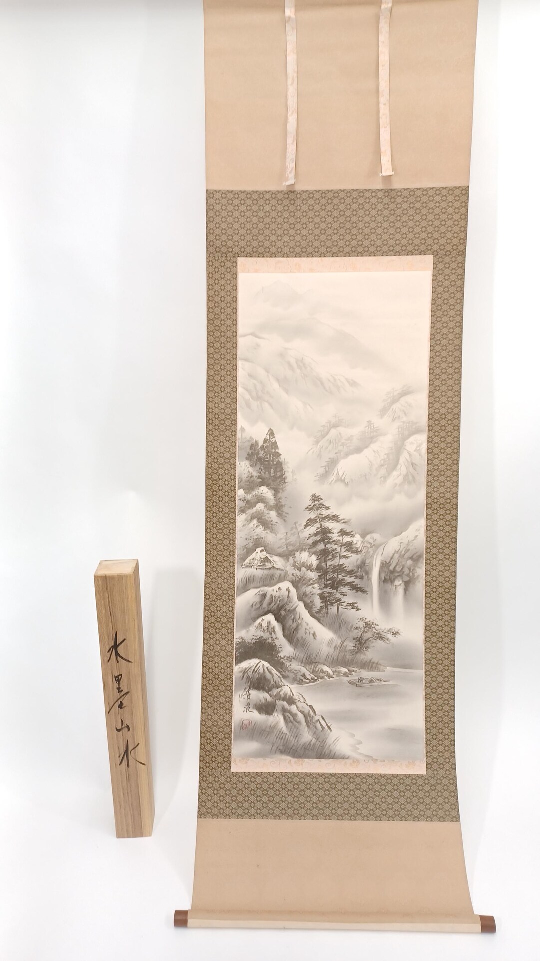 Vintage Japanese Hanging Scroll - Sumi-e Ink Painting of Landscape by ...