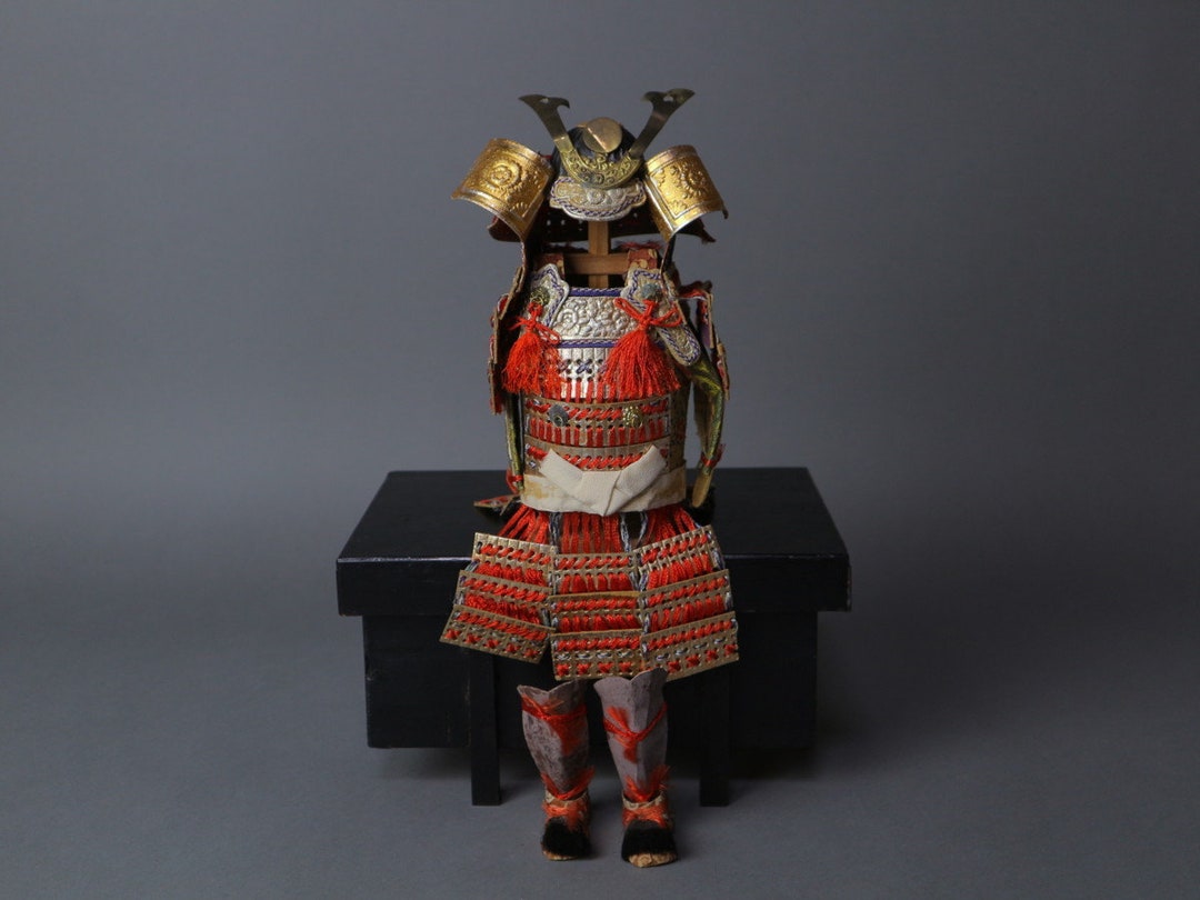 Display Miniature Samurai Armor With Original Trunk, Japanese Antique ...