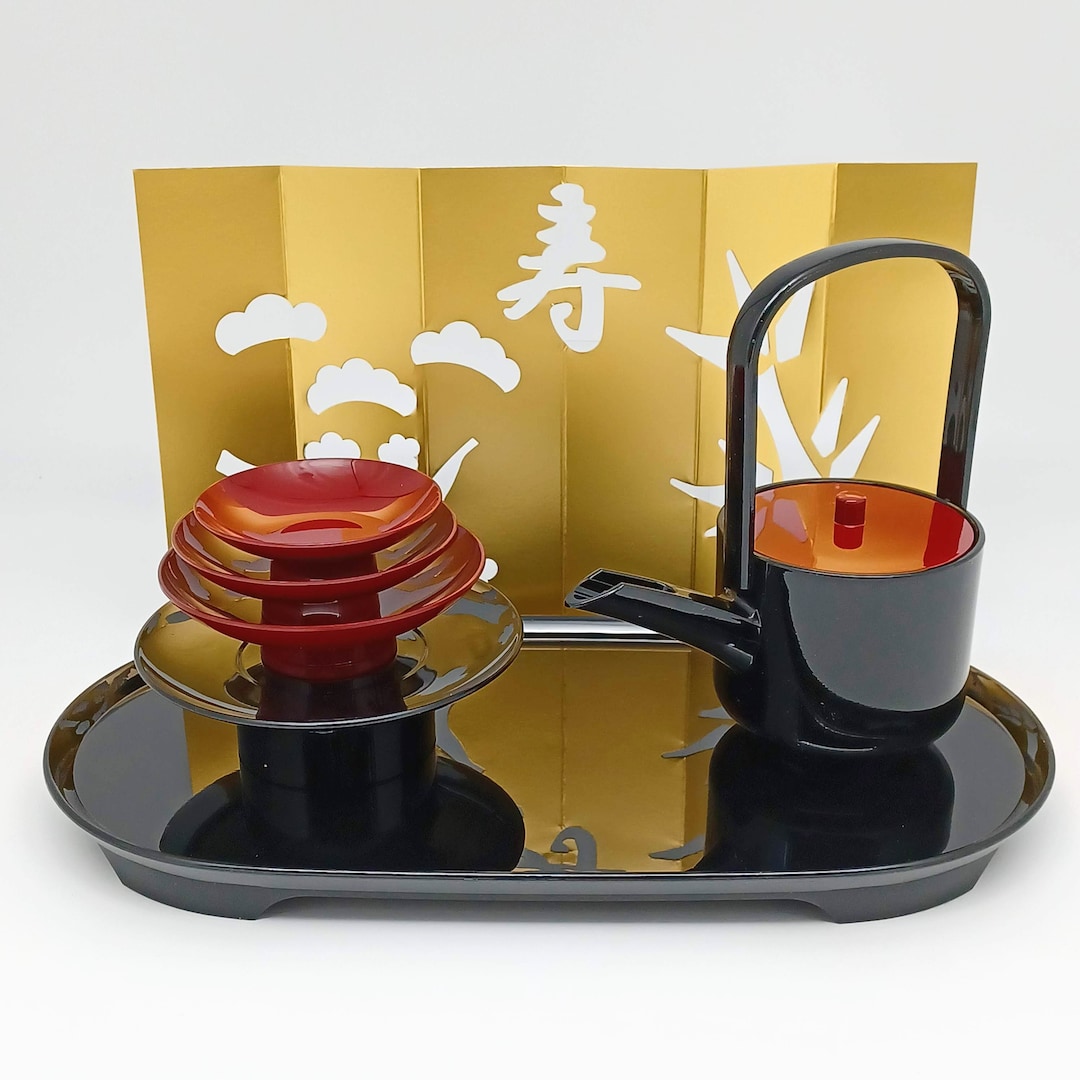 Japanese Toso Sake Set With Kotobuki Choshi, Sakazuki & Tray ...