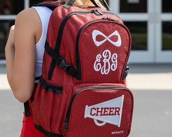 red glitter nfinity backpack