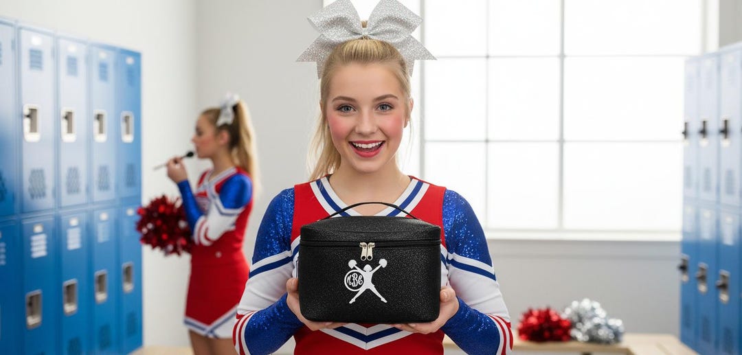 Monogrammed Makeup Bag Black Glitter Cheerleader Cosmetic Case ...