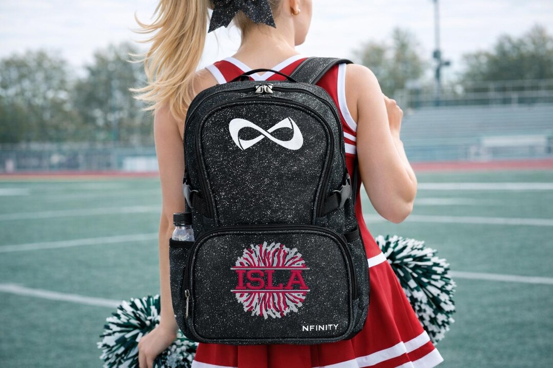 Personalized Cheer Backpack, Black Sparkle Nfinity Bag, Custom Name ...