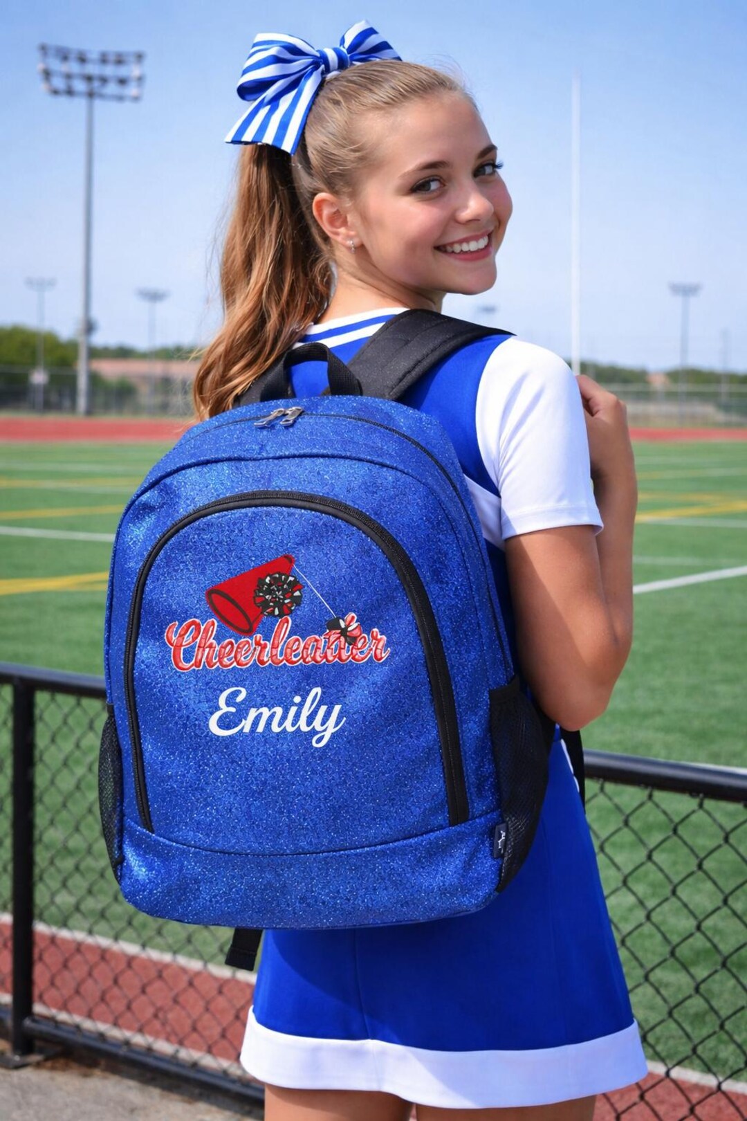 Personalized Cheerleader Backpack, Blue Glitter Cheer Bag With Name ...