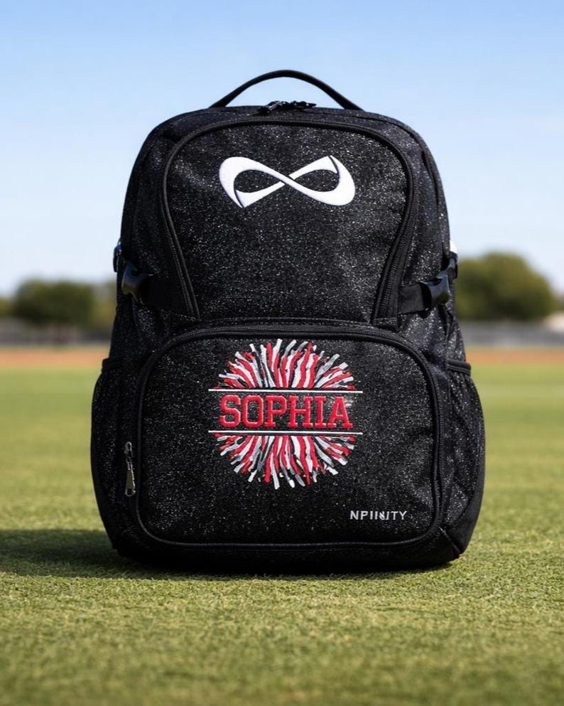 Custom Nfinity Black Sparkle Cheer Backpack | Full Size Personalized ...