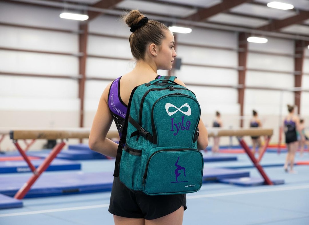 Personalized Gymnastics Backpack | Custom Name Teal Sparkle Bag ...