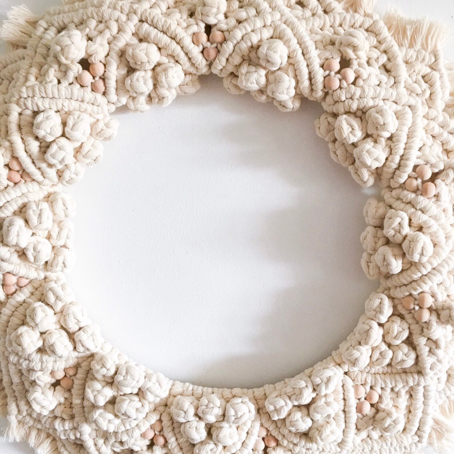 Ecru Circular Macrame Wall Hanging on a Metal Hoop Cozy Boho Home Decor ...
