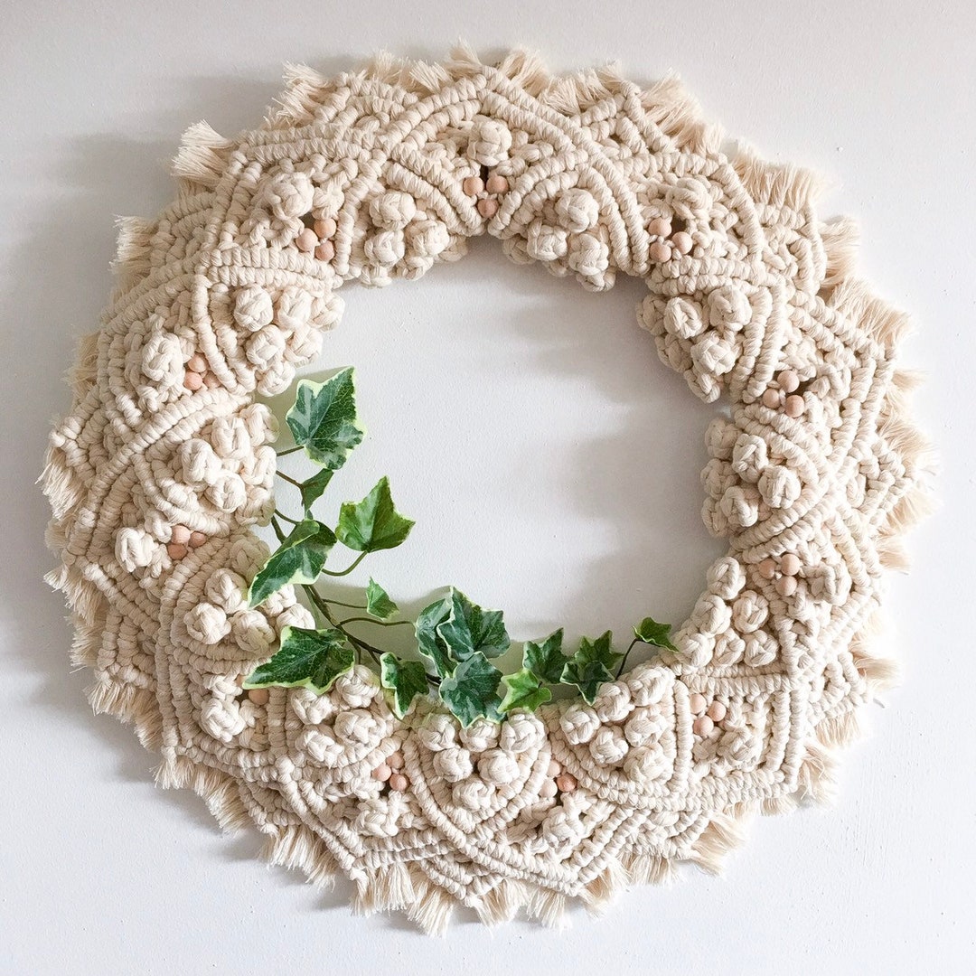 Ecru Circular Macrame Wall Hanging on a Metal Hoop Cozy Boho Home Decor ...