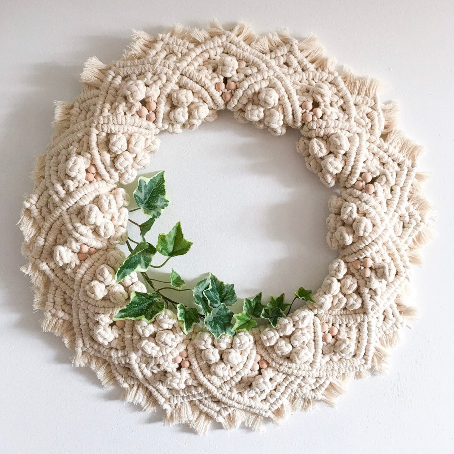 Ecru Circular Macrame Wall Hanging on a Metal Hoop Cozy Boho Home Decor ...