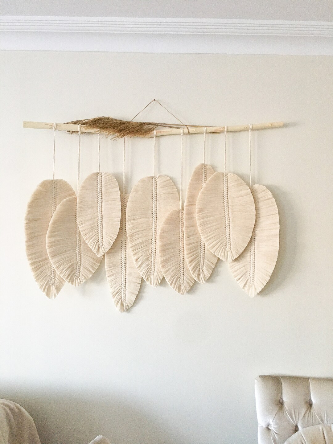 LARGE MACRAME FEATHERS (9 Feathers - Different Shapes) Macrame Leaves ...
