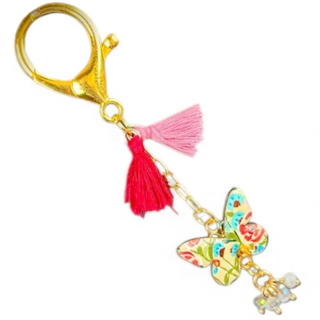 Colorful Red/pink Tone Butterfly Bag Charm / Keychain Hand Crafted - Etsy
