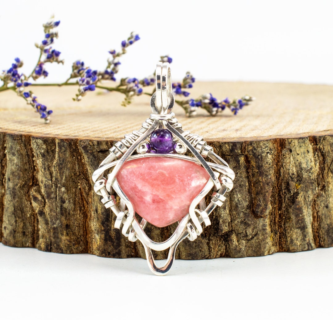 Pink Rhodochrosite Wire Wrapped Pendant Sterling Pink Stone - Etsy