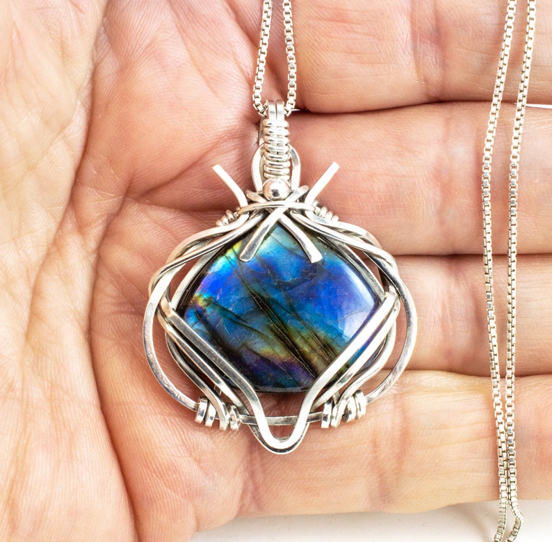 Multi Color Labradorite Pendant Sterling Wire Wrapped - Etsy