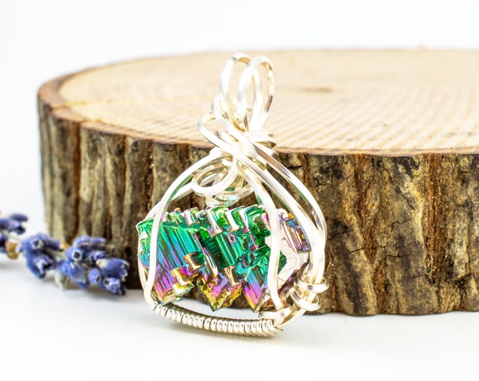 Green Bismuth Crystal Pendant Wire Wrapped Bismuth Necklace Gift for ...
