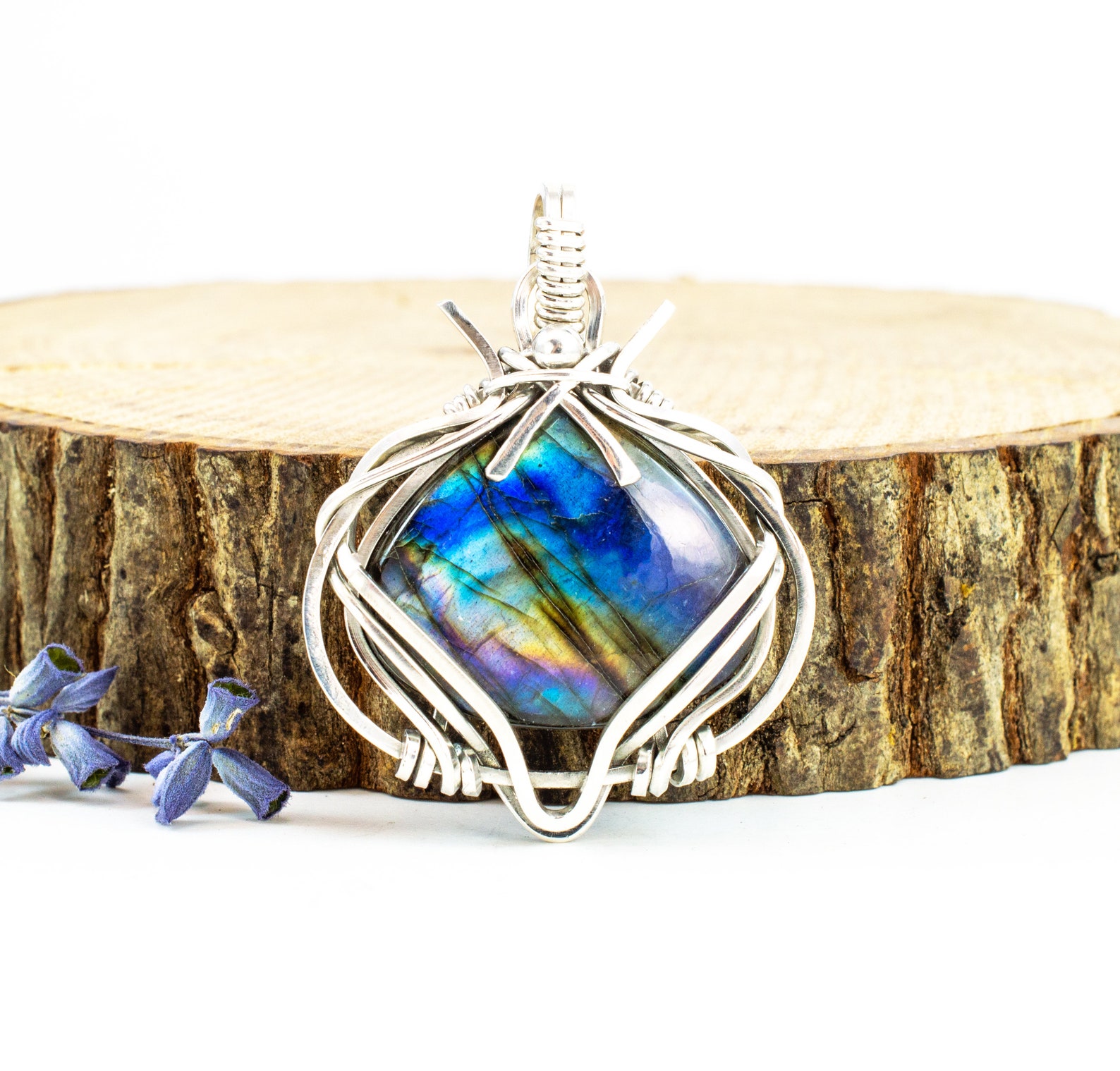 Multi Color Labradorite Pendant Sterling Wire Wrapped - Etsy