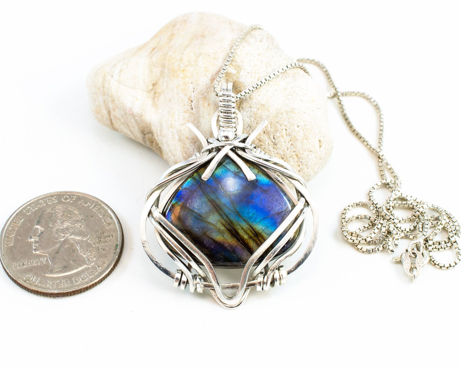 Multi Color Labradorite Pendant Sterling Wire Wrapped - Etsy
