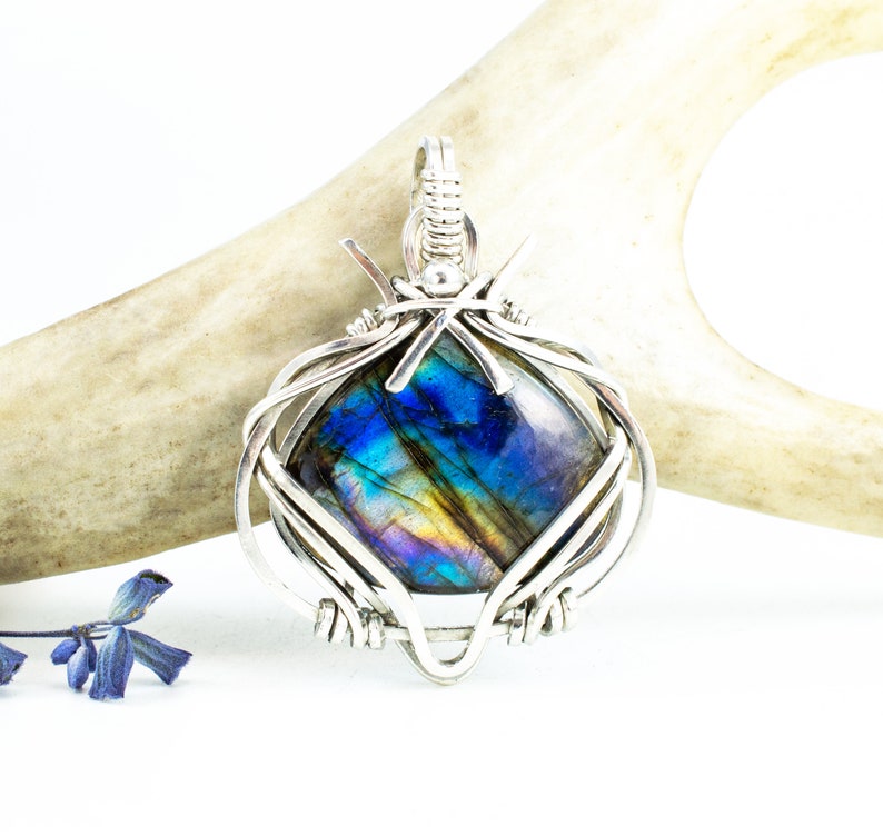 Multi Color Labradorite Pendant Sterling Wire Wrapped - Etsy