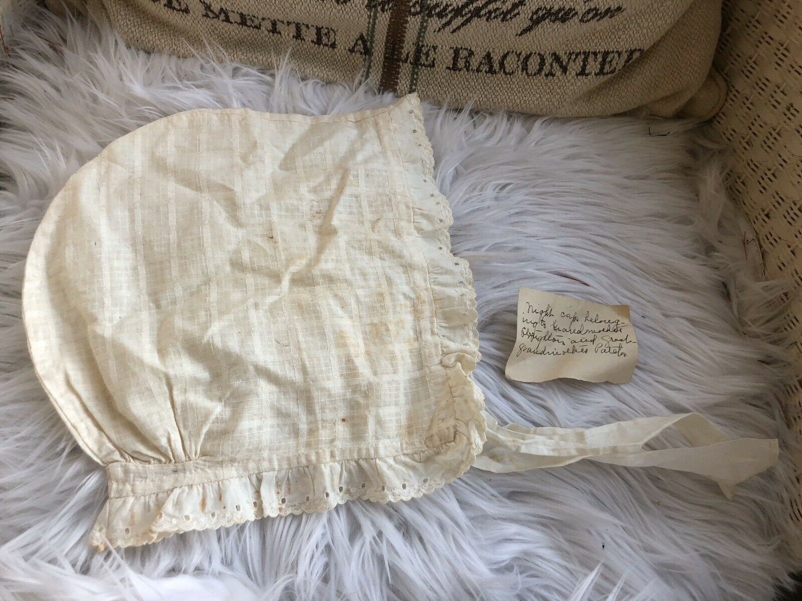 Antique Provenance Early Nineteenth Century Homespun Night Cap Bonnet ...