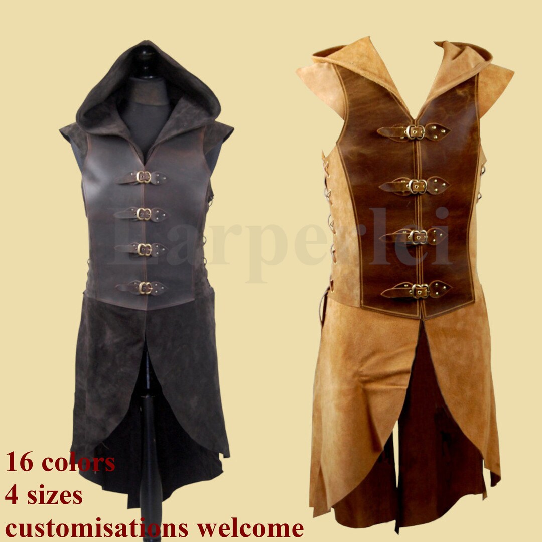 Leather Surcoat With Hood for Men, Larp, Fantasy, Elf, Wood Elf, Ranger ...
