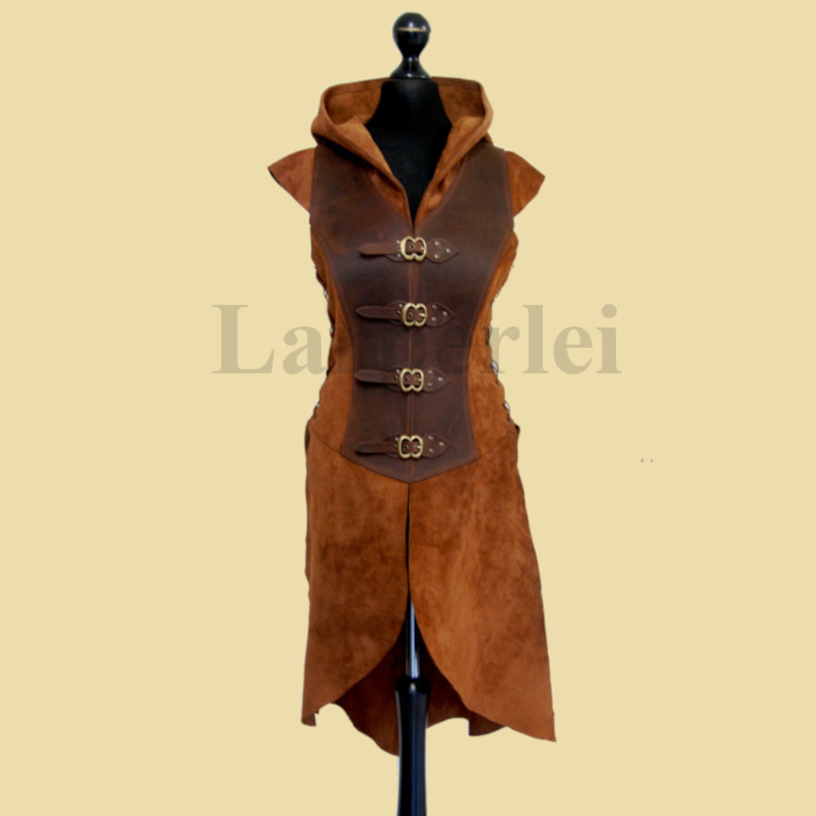 Leather Surcoat With Hood for Women Larp Fantasy Elf Wood - Etsy