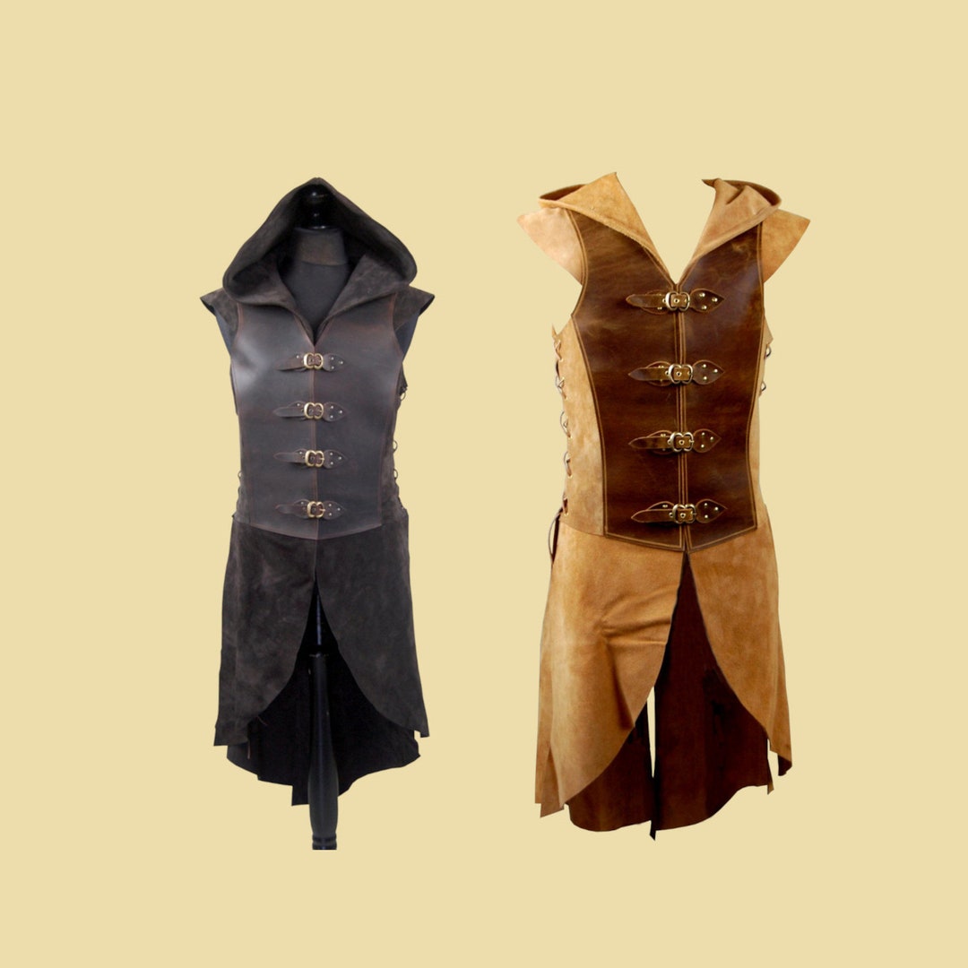 Leather Surcoat With Hood for Men Larp Fantasy Elf Wood - Etsy