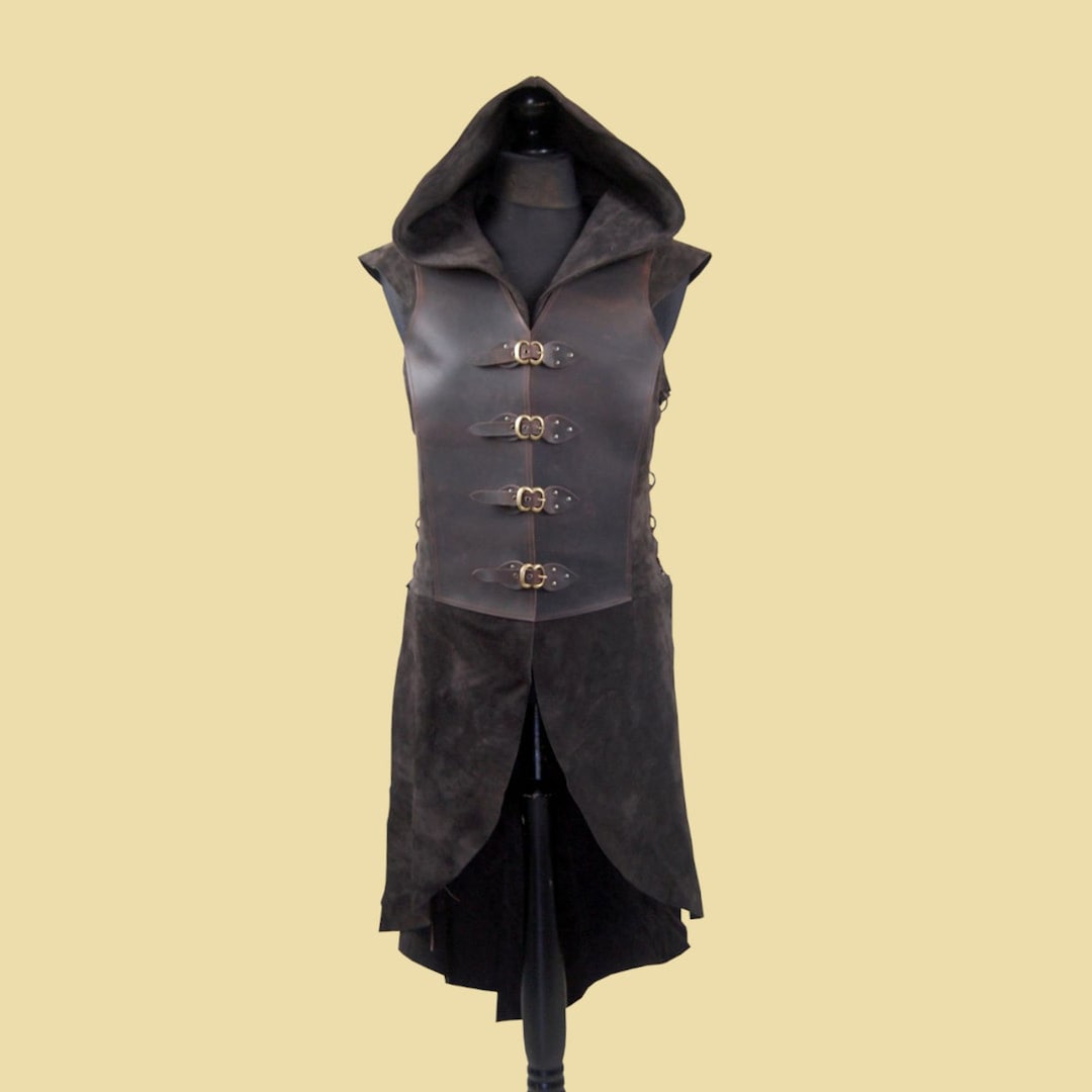 Leather Surcoat With Hood for Men Larp Fantasy Elf Wood - Etsy
