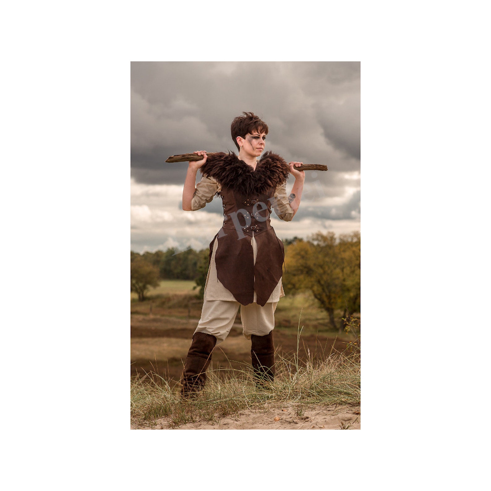 Leather Surcoat With Fur Collar for Women - Etsy