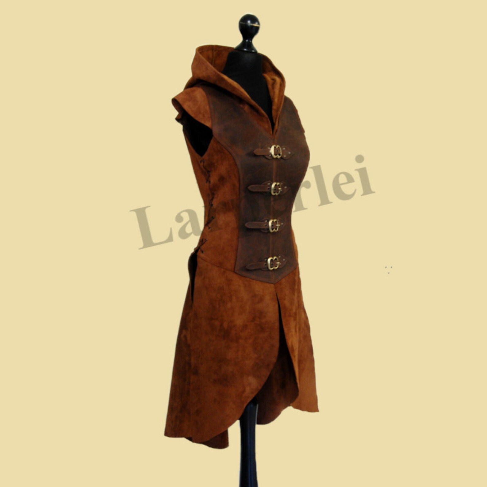 Leather Surcoat With Hood for Women Larp Fantasy Elf Wood - Etsy