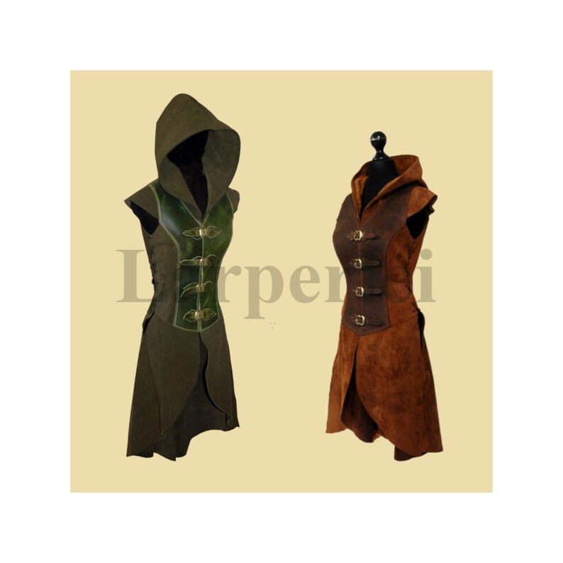 Leather Surcoat With Hood for Women Larp Fantasy Elf Wood - Etsy