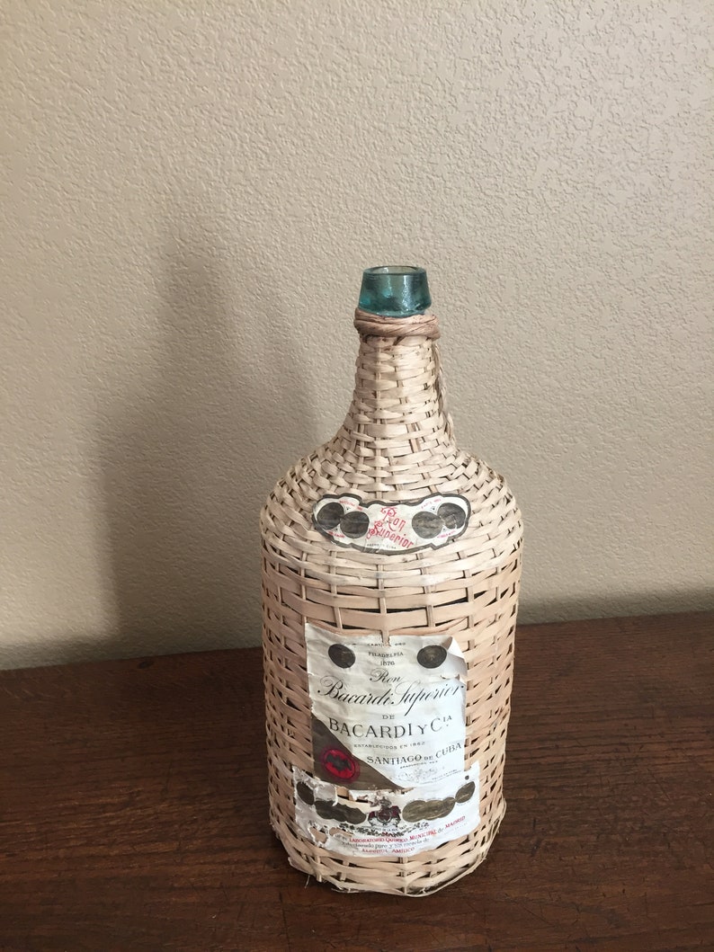 Vintage Wicker Encased Bacardi Rum Bottle Large Size Demijohn - Etsy