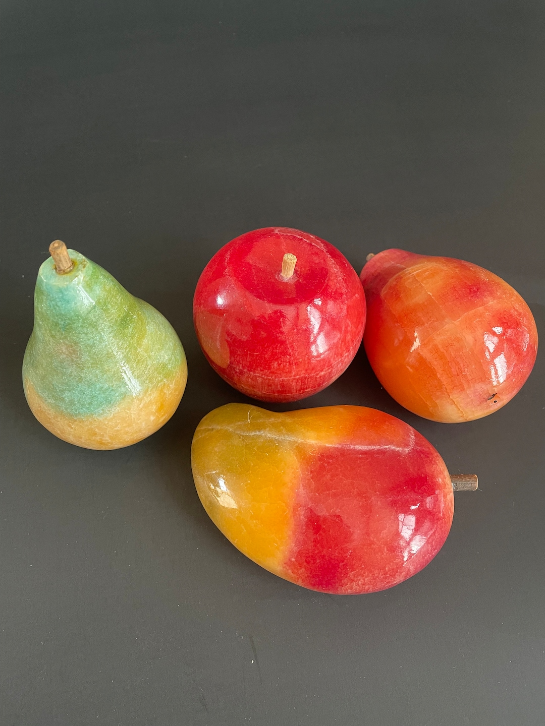 Vintage Alabaster Apple, Green Pear, Red Pear and a Mango - Etsy