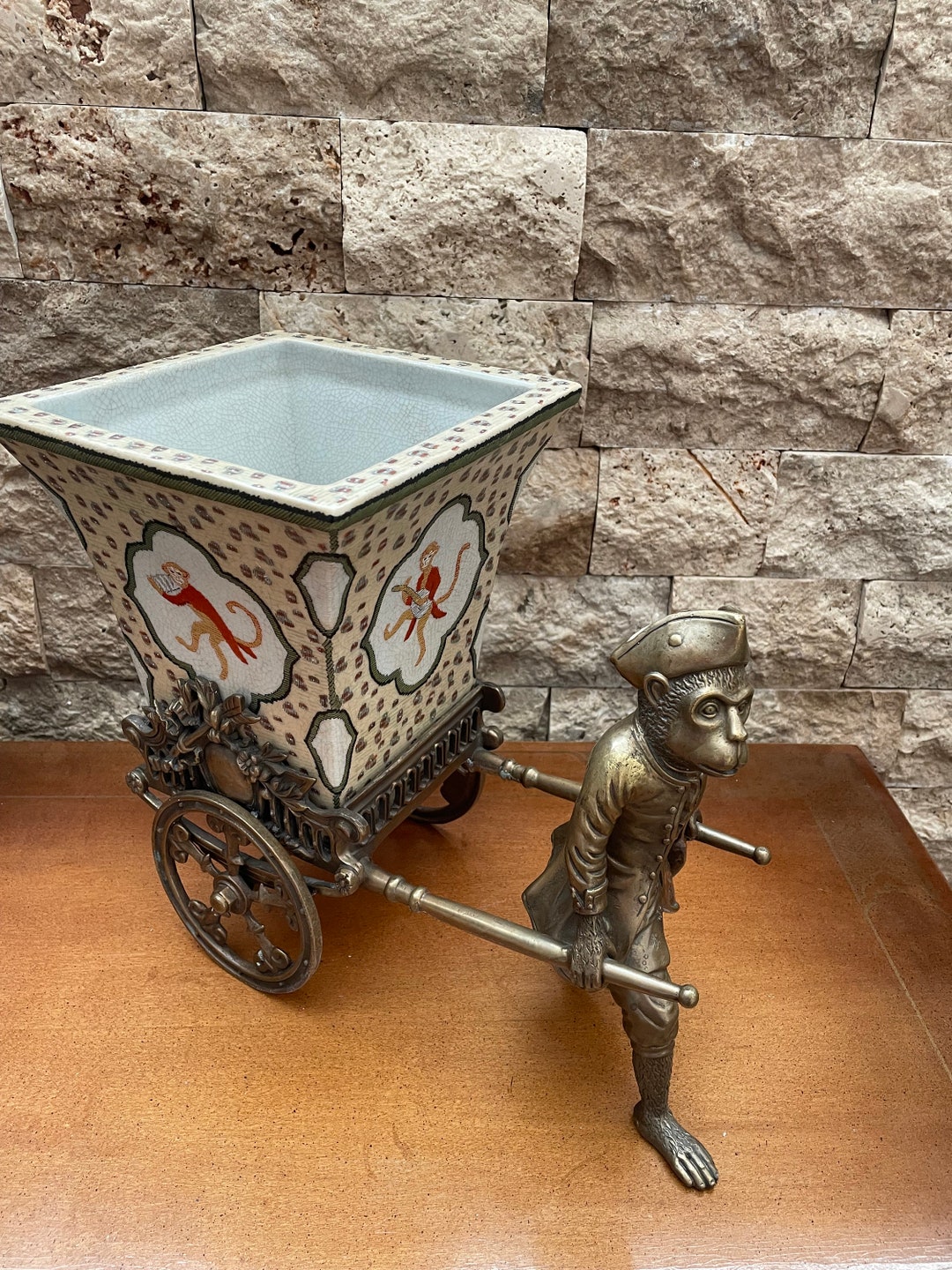 MCM Vintage Castilian Monkey Pulling Cart Filled With A Planter***sale ...