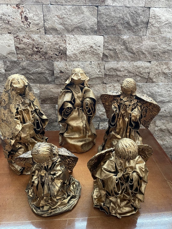 Vintage MCM Gold Angels Materials Starched and Painted | Etsy