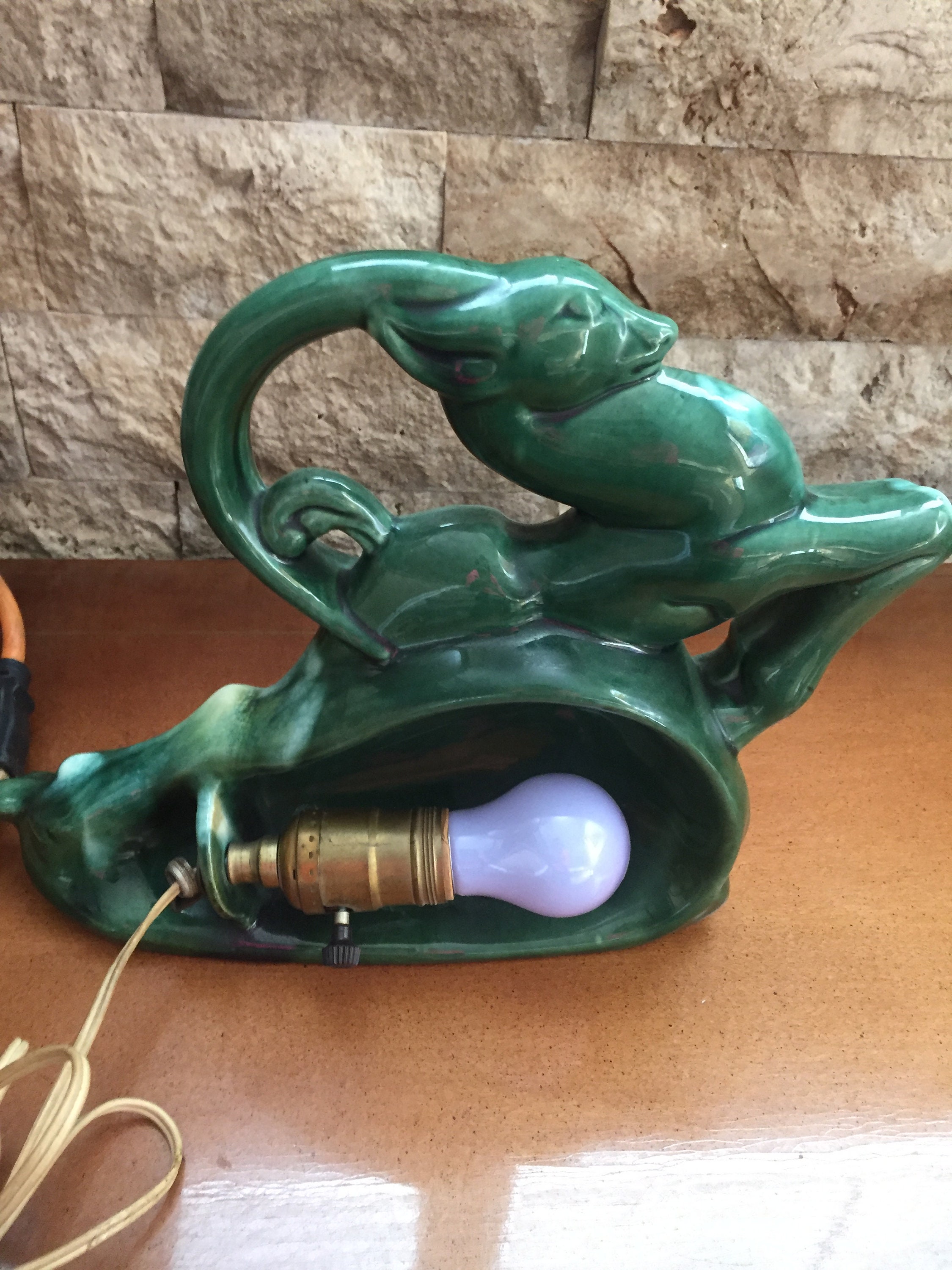 Vintage MCM TV Lamp Green Glazed Gazelle in Working Order | Etsy