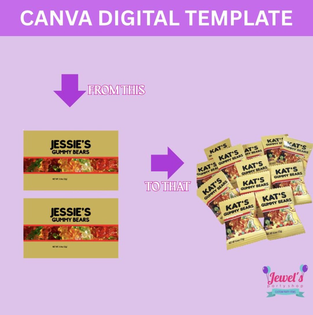 CANVA Custom Gummy Bears DIGITAL Template, INSTANT! Custom Gummy Bears ...