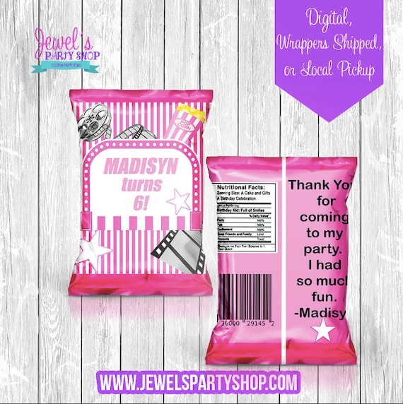 Pink Stripe Movie Unfilled Chip Bags, Printed and Shipped! Custom Chip ...