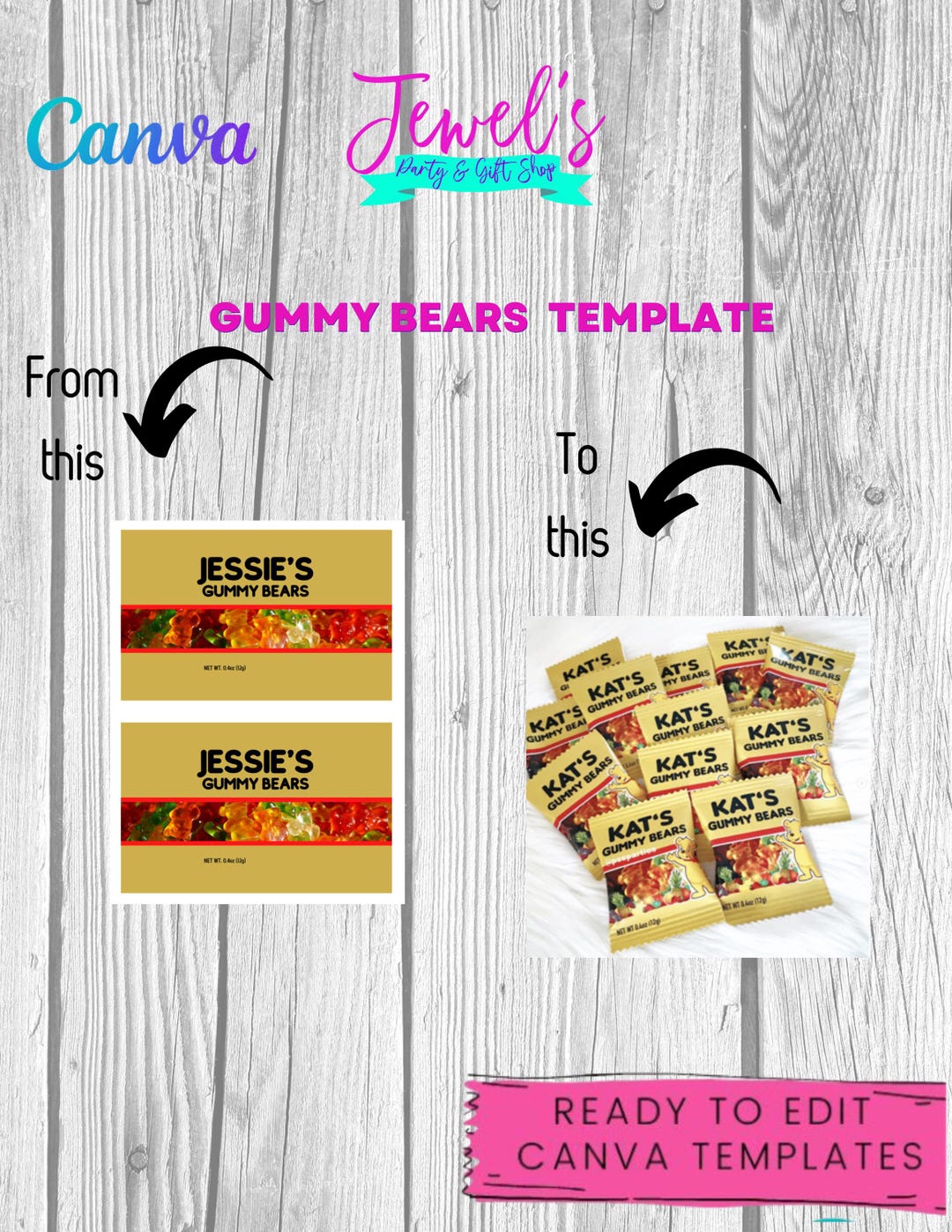 CANVA Custom Gummy Bears DIGITAL Template, INSTANT! Custom Gummy Bears ...