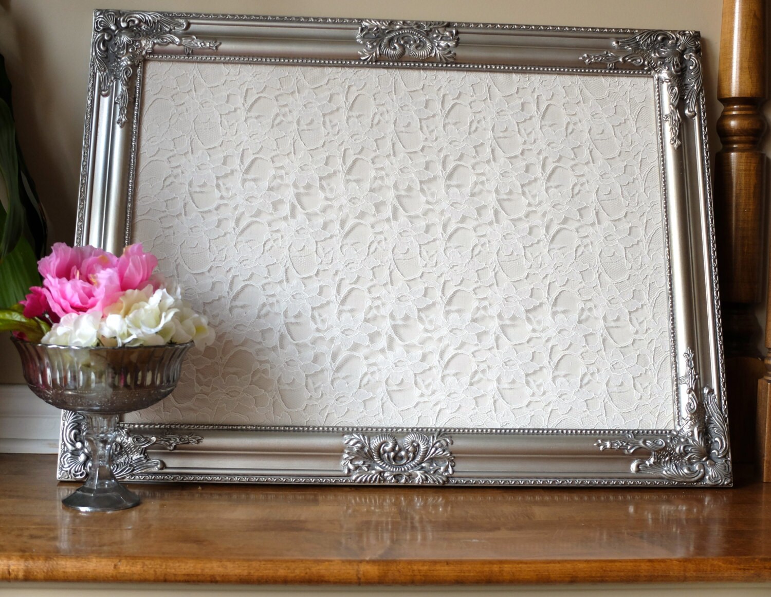 Intricate Silver Framed Corkboard Cork Board Pinboard Bulletin Board ...