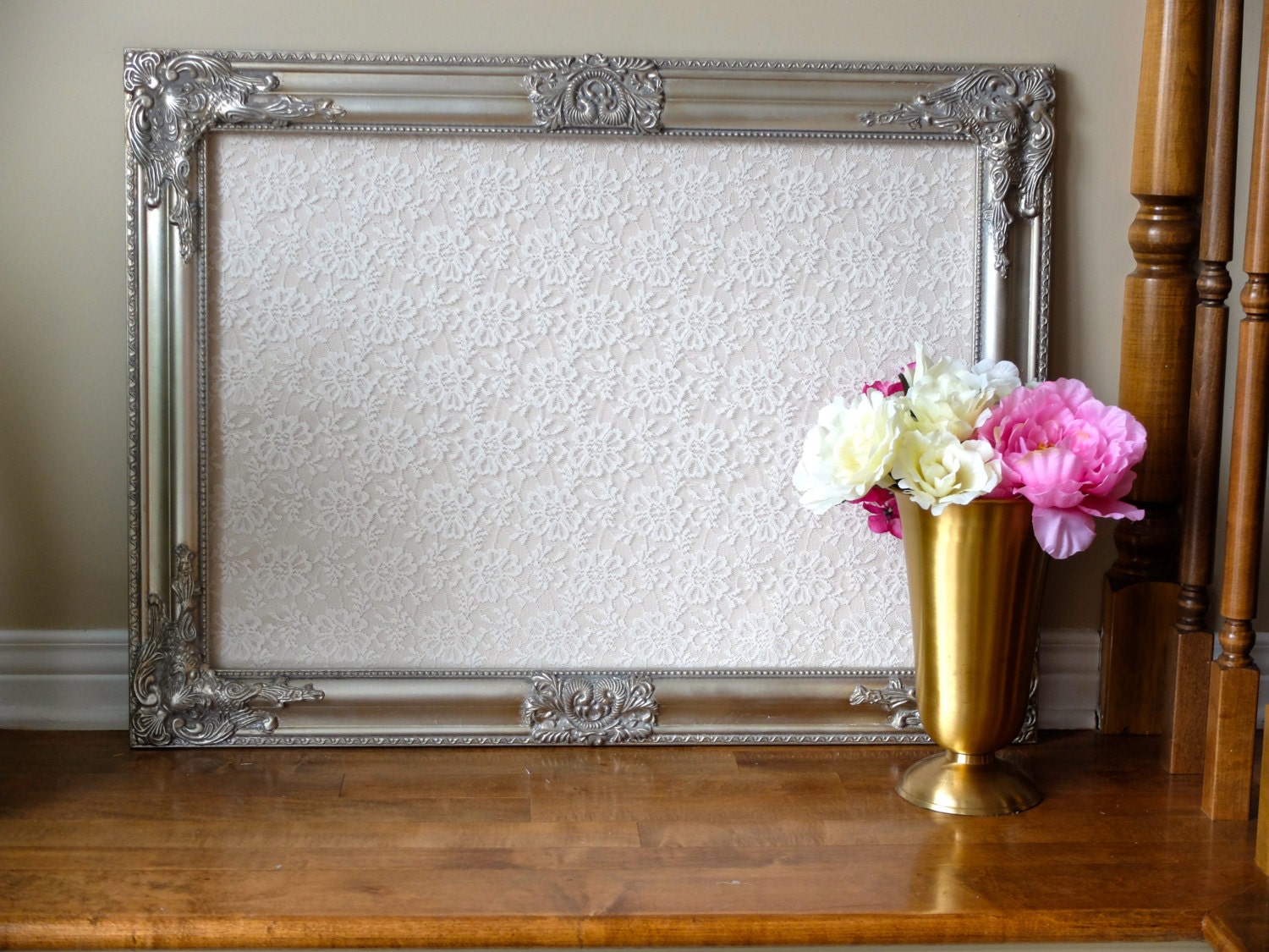 Intricate Silver Framed Corkboard Cork Board Pinboard Bulletin Board ...