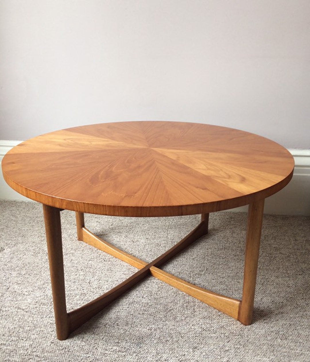 Mid Century Round COFFEE TABLE Sunburst Table by A H Mcintosh - Etsy