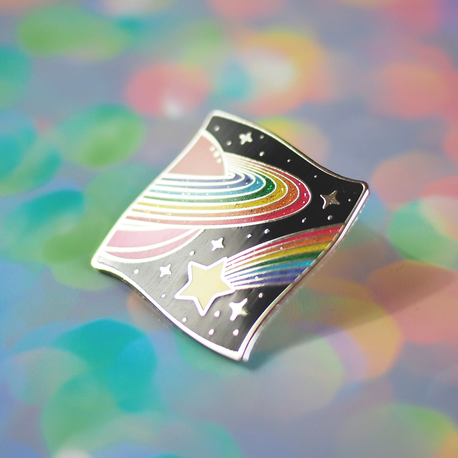 Glitter Planet Pin Kawaii Space Enamel Pin Silver Rainbow - Etsy