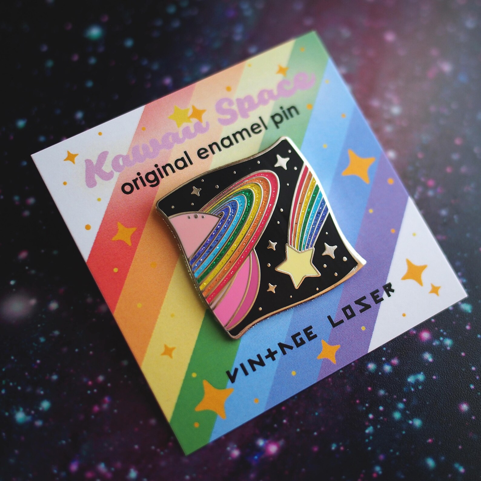 Glitter Planet Pin Kawaii Space Enamel Pin Silver Rainbow - Etsy