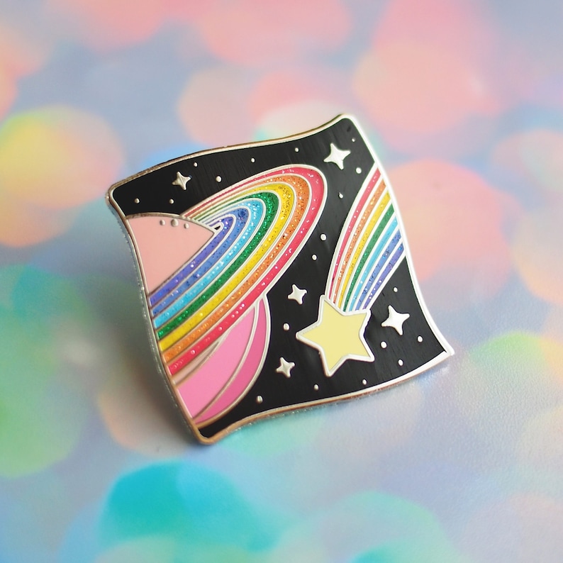 Glitter Planet Pin Kawaii Space Enamel Pin Silver Rainbow - Etsy