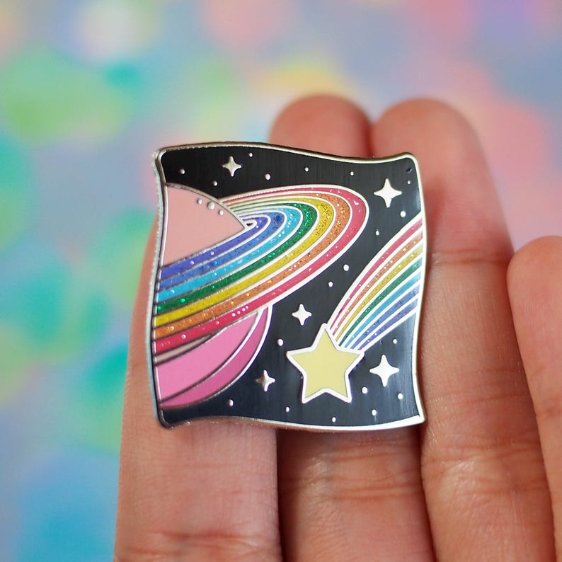 Glitter Planet Pin Kawaii Space Enamel Pin Silver Rainbow - Etsy