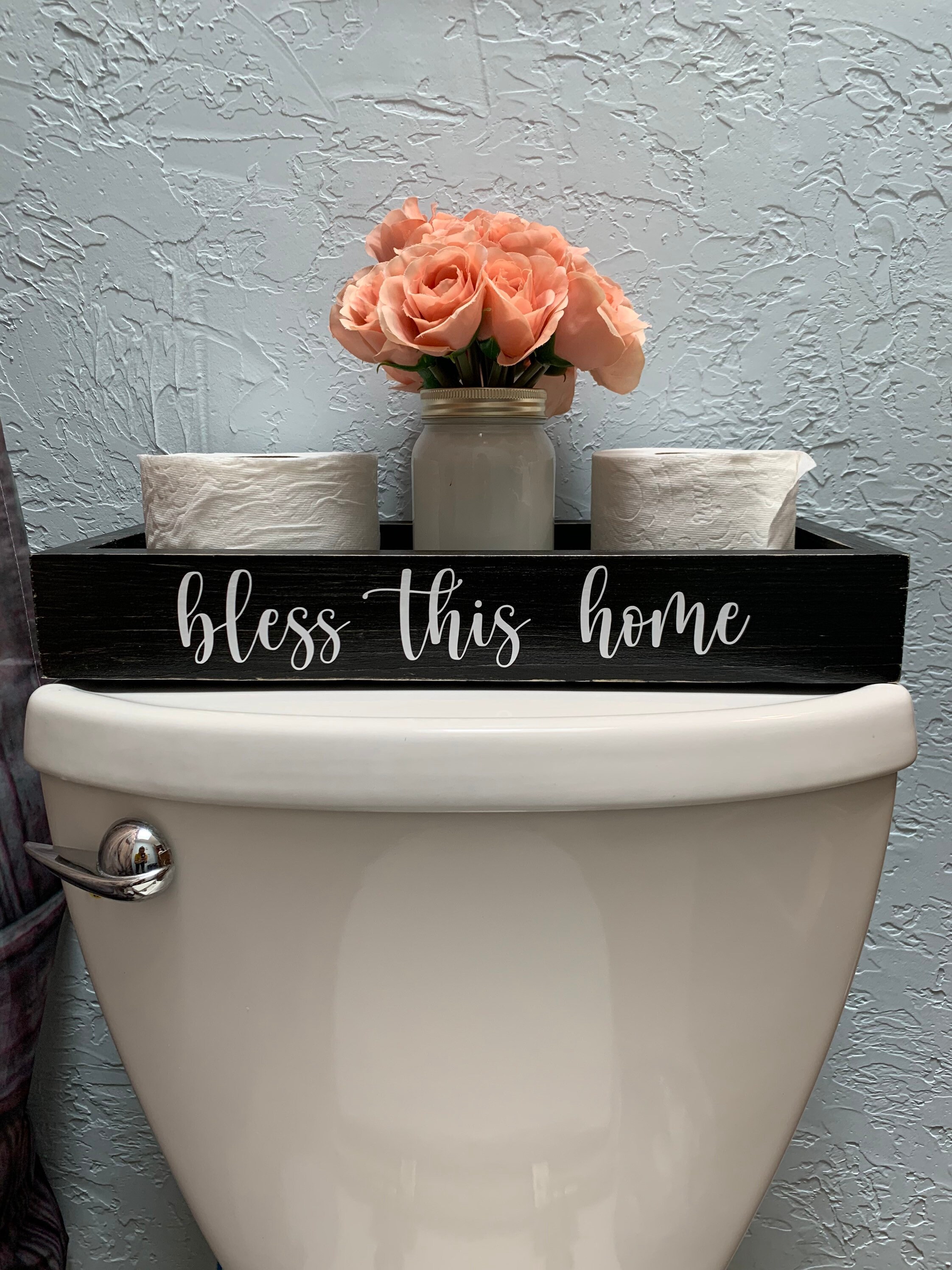 kitchen counter caddy back of toilet box Centerpiece box Bless This ...